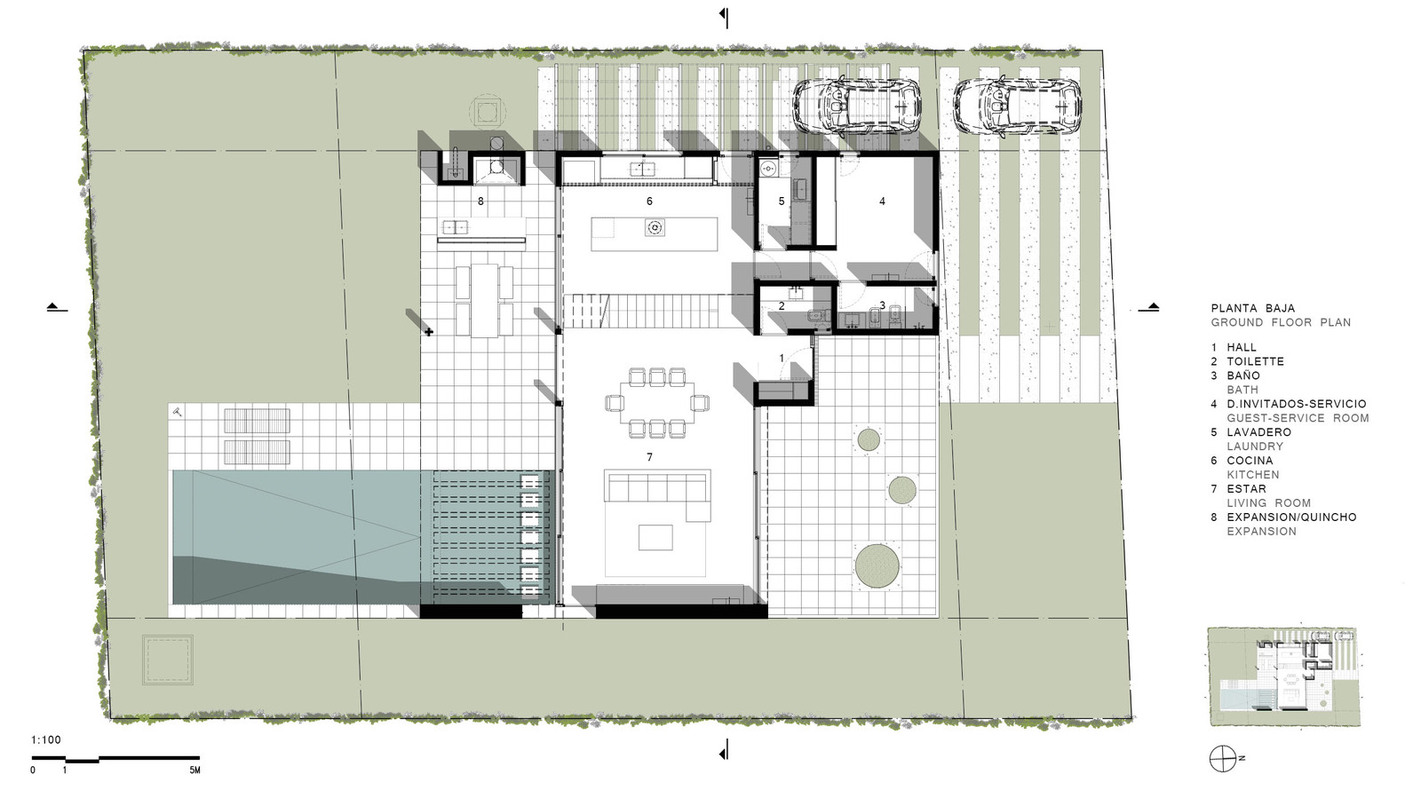 Concrete loft style house with pool patio
